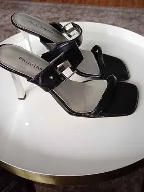Pierre Dumas | Shoes | Pierre Dumas Black Patent Squaretoe Slide Mules ...